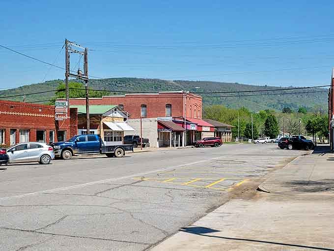 Heavener's downtown nestles against mountain backdrops that put most screensavers to shame without even trying hard at all.