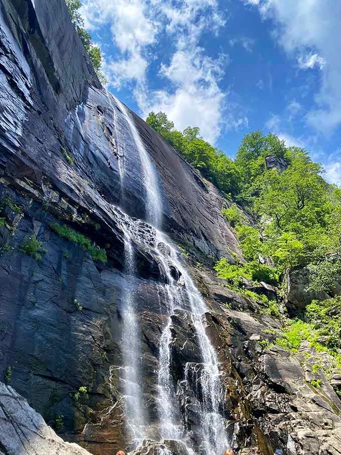 Looking up at 404 feet of falling water against blue sky makes you feel wonderfully small and alive.