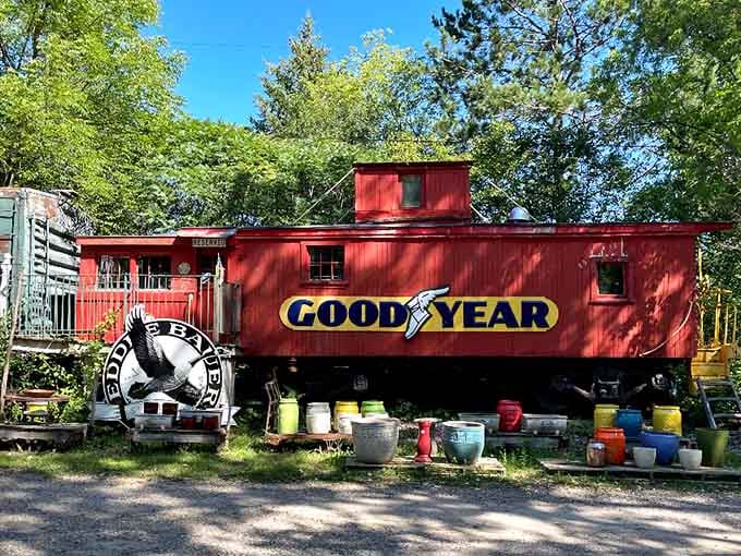All aboard the nostalgia express! This vintage caboose at Hot Sam's has retired from the rails to become art.
