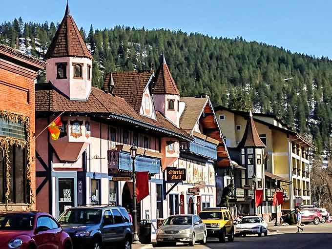 This grand hotel rises like a European castle, its balconies and turrets promising schnitzel and strudel in the shadow of evergreens.