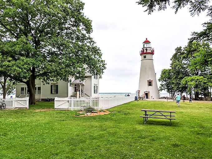 Marblehead's lighthouse stands sentinel over Lake Erie, a postcard-perfect scene that's been guiding sailors and photographers for generations.