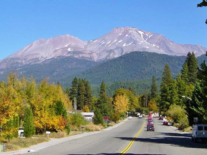 Mount Shasta's main drag might not look impressive until you glance up and see that 14,000-foot peak looming like nature's exclamation point.