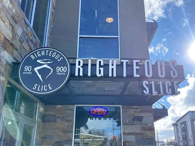 "90 seconds, 900 degrees" &ndash; the science of perfect pizza explained in one sleek, modern storefront.