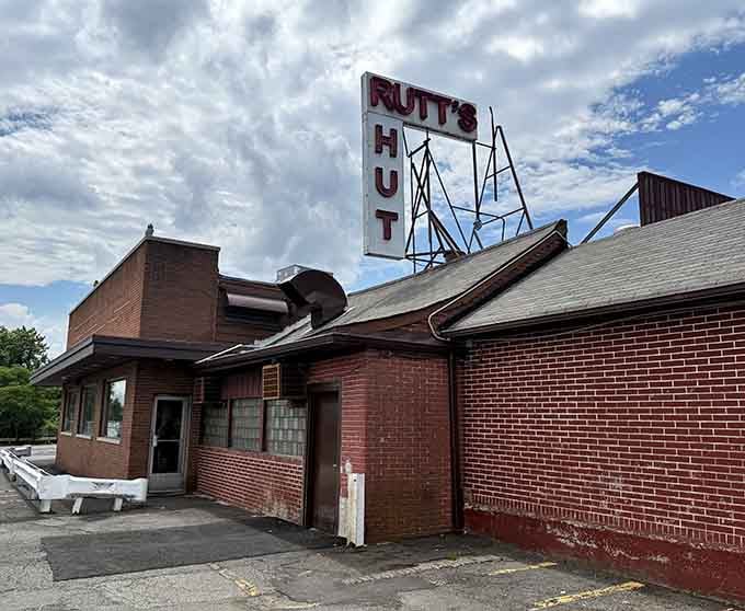Rutt's Hut's brick exterior looks exactly like what a temple to deep-fried hot dogs should&mdash;sturdy, timeless, and no-nonsense.