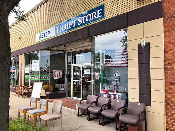 Chairs lined up outside like patient customers waiting for adoption make this storefront irresistibly welcoming and friendly.