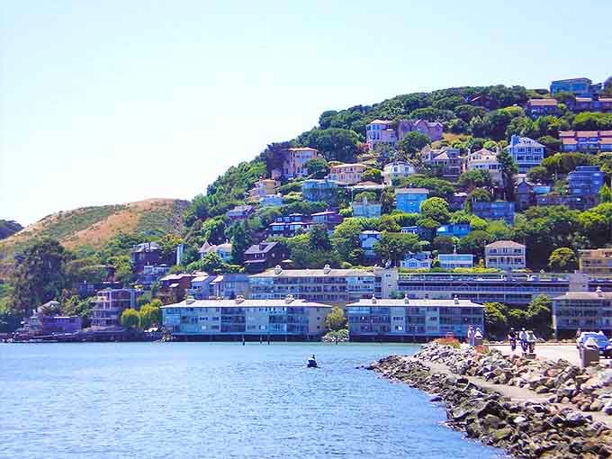 Sausalito's hillside homes cascade down to the bay, creating a postcard-perfect scene just minutes from San Francisco.