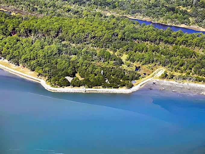 Where forest meets ocean, St. Phillips Island's pristine shoreline curves like a welcoming embrace between two different worlds.