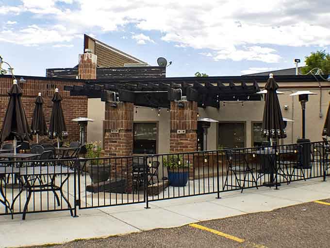 The spacious patio with modern pergola shows this place understands that Colorado dining means enjoying our legendary sunshine and fresh air.