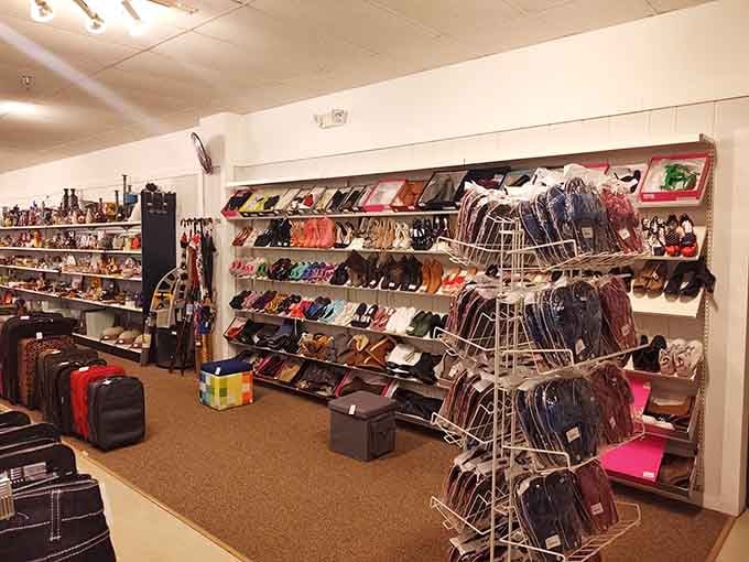 Rows of perfectly organized shoes await new feet at Ultimate Thrift. Cinderella had fewer options!