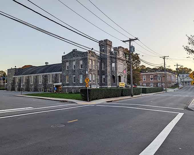 This stone fortress of a building looks like it could withstand anything except maybe a really determined historical preservation committee.