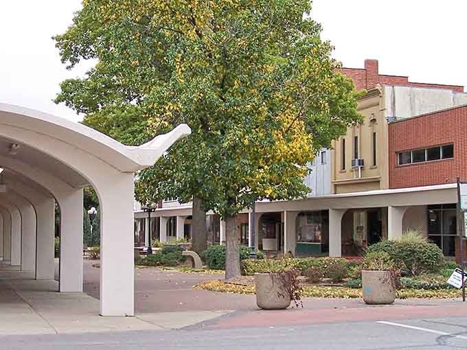 Modern meets historic in Atchison downtown scene. The tree-lined streets make for pleasant walking on your gas-money adventure.