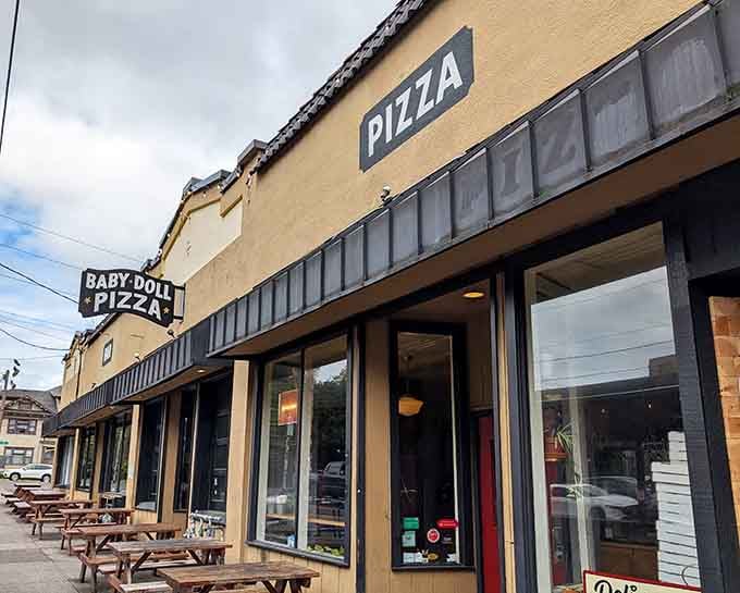 Baby Doll Pizza: Simple storefront, serious pizza credentials. Like that unassuming person at the party who turns out to be a secret celebrity.