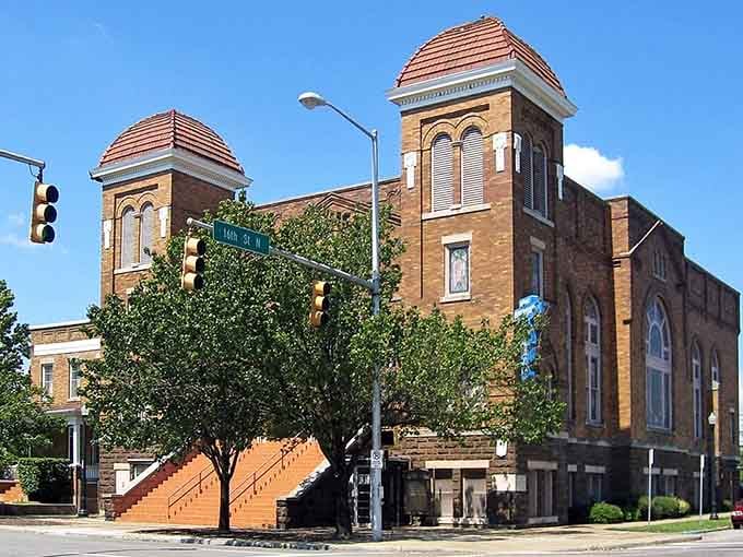 Twin towers with distinctive caps stand like bookends holding decades of stories between their walls.