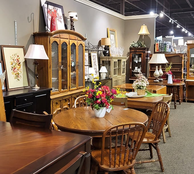 The elegant display of furniture at Blessings Abound could easily be mistaken for an upscale home store.