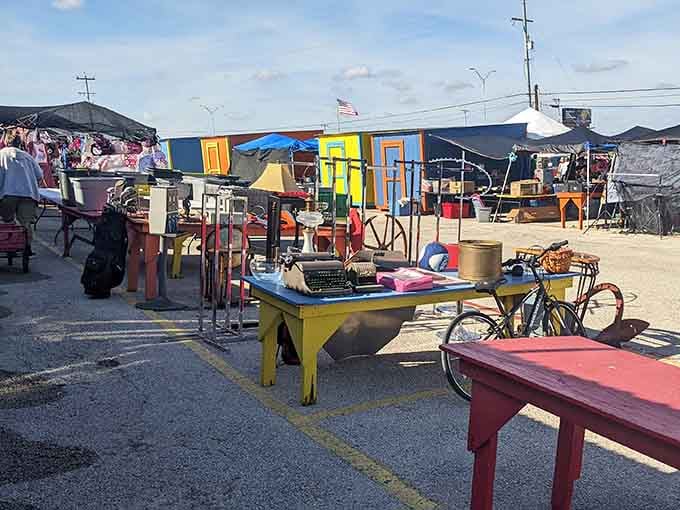 Bright painted furniture and vintage bicycles create a rainbow of possibilities for creative home decorators everywhere.