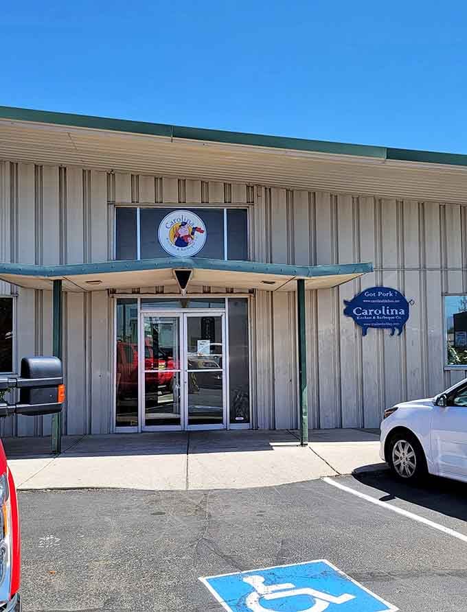 Behind these simple glass doors lies a Southern BBQ embassy on Nevada soil. Your passport to flavor awaits.