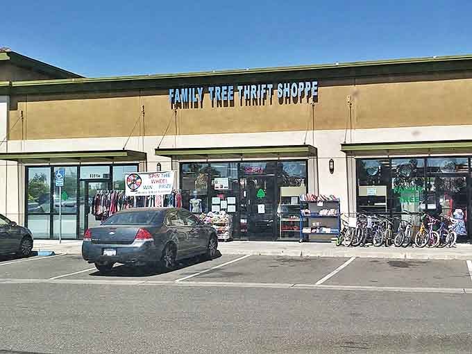 A no-frills exterior belies the carefully curated collection of secondhand gems waiting inside Family Tree Thrift Shoppe.