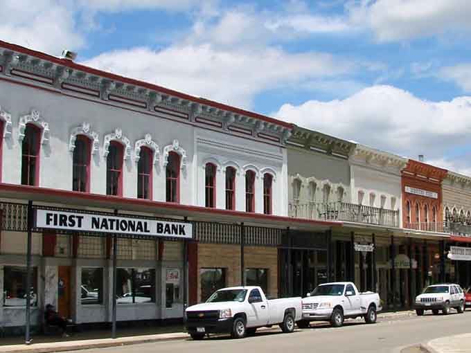 Charming turrets and towers create a skyline that's pure small-town Texas, mixing architectural styles like a greatest hits album.