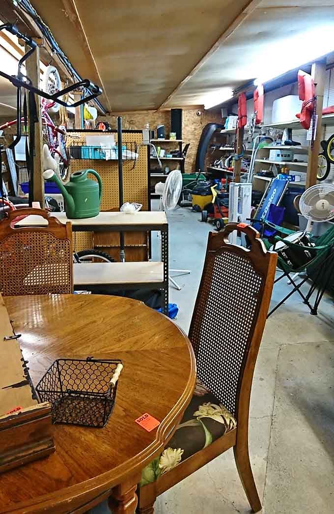 Vintage furniture pieces crowd together like old friends at a reunion, each with stories to tell and homes to find.