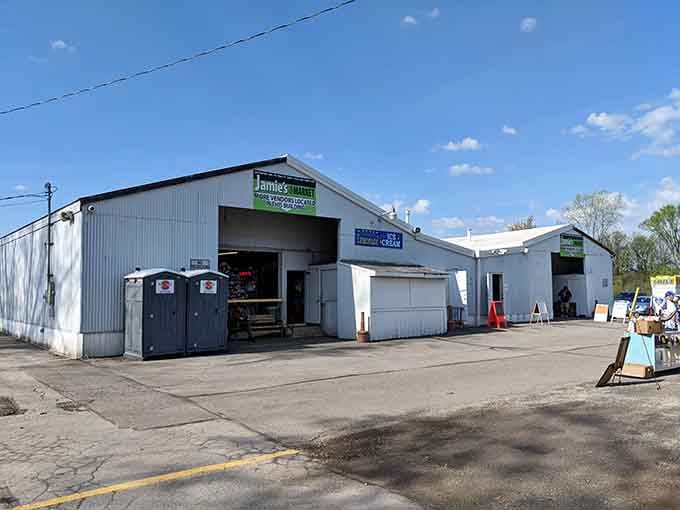 The simple metal buildings hide surprising treasures inside, proving you can't judge a flea market by its exterior.