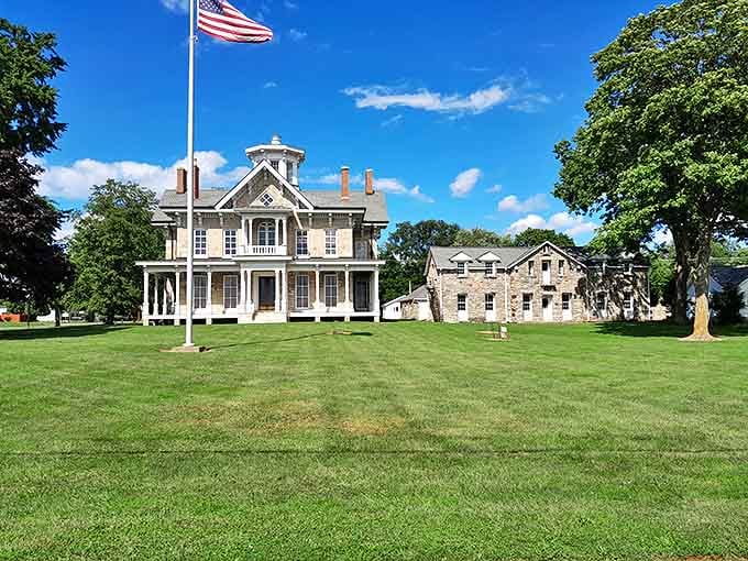 This stately mansion with its American flag proudly flying represents Ohio's rich heritage in picture-perfect Marblehead.