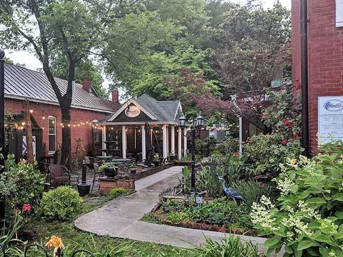 A winding garden path leads to fried chicken paradise at Monell's. This lush Nashville hideaway looks more like a botanical garden than a restaurant.