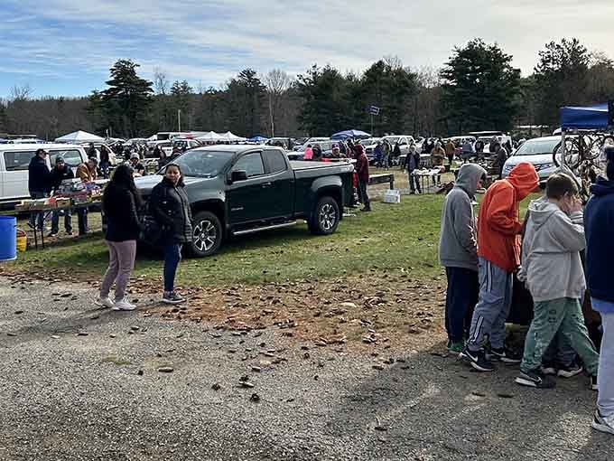 Tailgate shopping at its finest, where parking lots transform into treasure fields every weekend for eager bargain hunters.