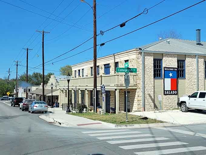 College Link Street welcomes you to a town where limestone buildings tell stories of German settlers and Texas pride.
