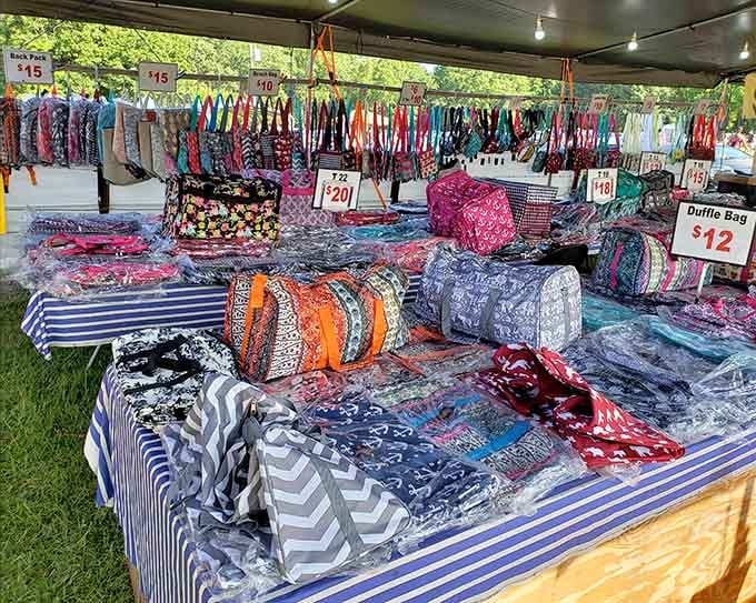 Bags and accessories in every pattern imaginable create a rainbow of choices that would make any shopper's heart skip.