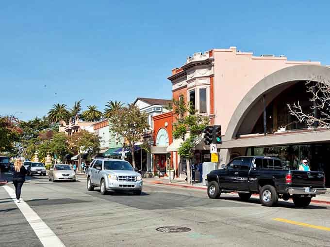 Sausalito's charming main street invites visitors to stroll past colorful shops and restaurants with the bay just steps away.