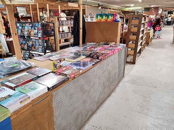 These neatly arranged shelves feel like a cozy bookstore, filled with affordable books and media waiting to be taken home.