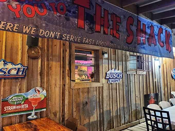 The Shack in Alabama keeps it simple and welcoming, wood-paneled walls, cold drinks, and good times shared around sturdy tables.