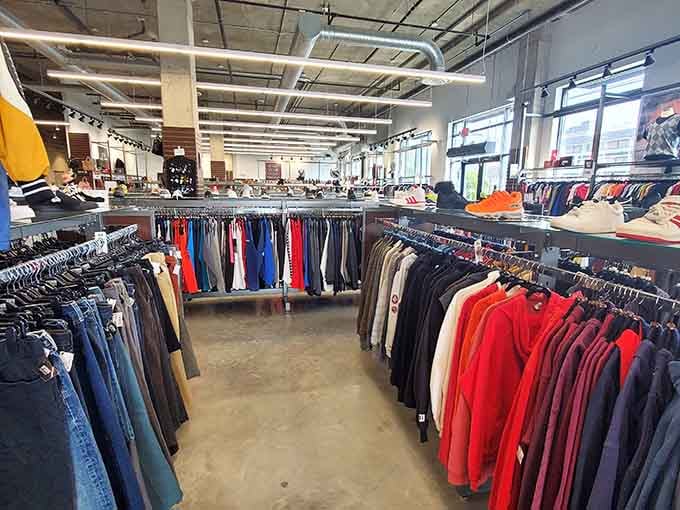 Shoes march across the display like a well-organized parade, from sneakers to heels, all waiting for their perfect match.