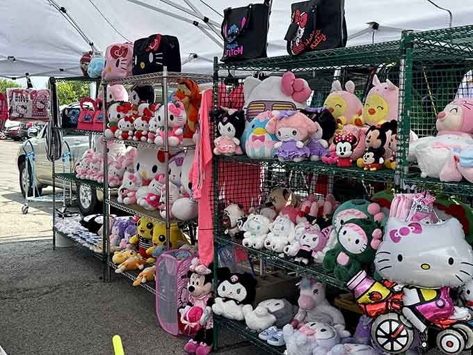This vendor's stuffed animal collection rivals any carnival midway, bringing smiles to kids and grandkids alike.