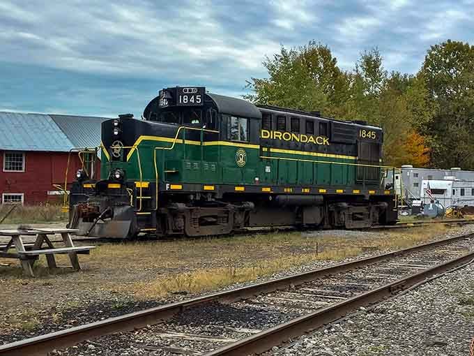 The Adirondack Railroad's vintage locomotive stands ready for adventure. All aboard for a journey that's more about the scenery than getting somewhere in a hurry.