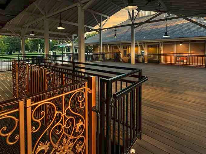 The outdoor deck area offers a peaceful spot to reflect on railroad history under South Carolina skies.