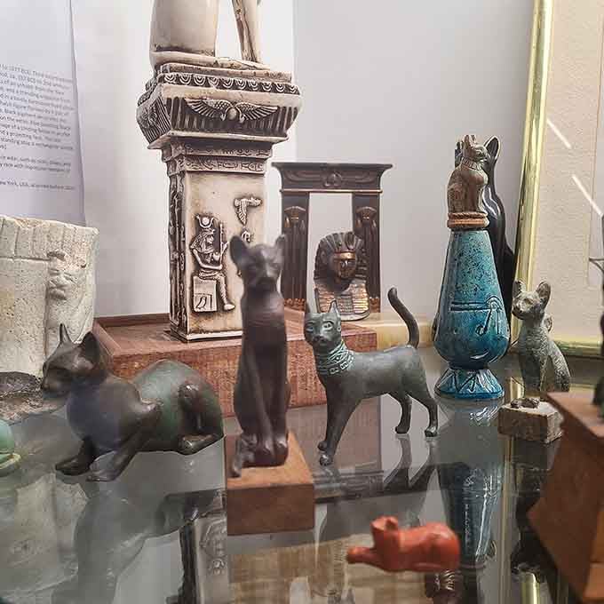 Egyptian-inspired figurines remind us that humans have been worshipping cats for thousands of years, nothing's changed really.