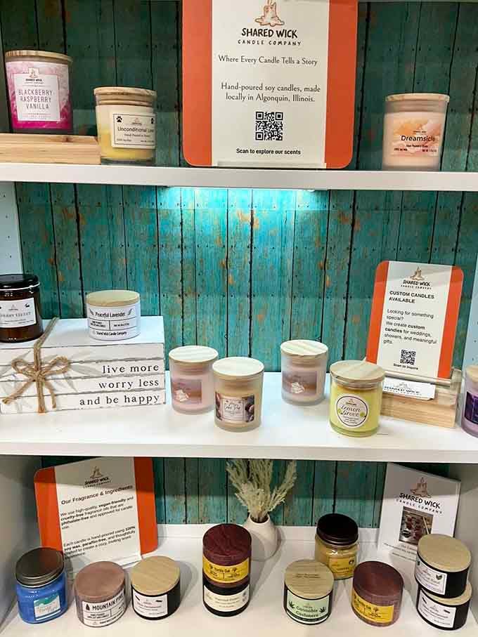 Hand-poured candles from local makers, because ambiance should smell as good as it looks.