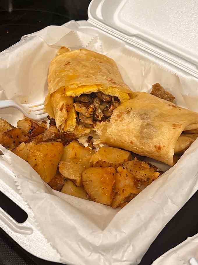 This breakfast burrito is wrapped tighter than a secret and packed with more flavor than should be legally allowed.