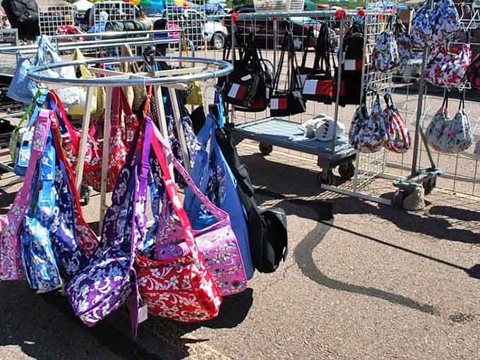 Colorful bags dangle in the breeze, catching sunlight while offering practical storage solutions at prices that won't hurt feelings.