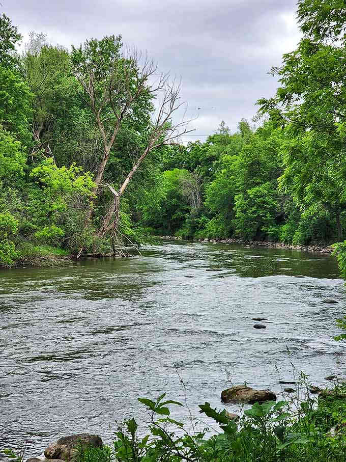 The Baraboo River meanders peacefully through town, offering a tranquil escape just steps from the bustling downtown streets.