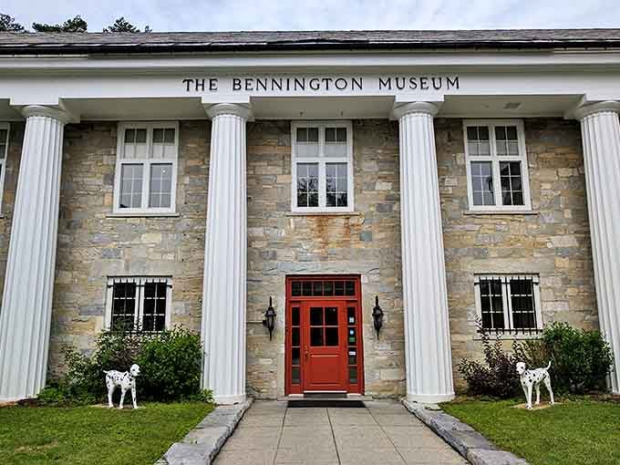 The Bennington Museum's stately entrance says "come for the history, stay for the Grandma Moses paintings" with its perfect blend of elegance and accessibility.