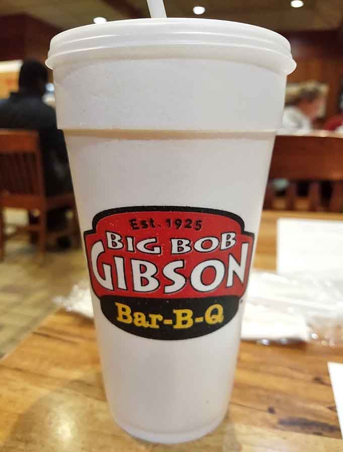 Even the cup knows it's serving something special, proudly displaying its barbecue pedigree with every sip.