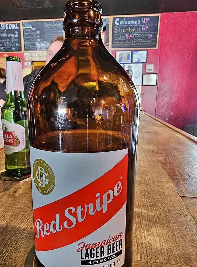 Red Stripe lager: the perfect liquid companion when you're about to embark on a pizza journey of epic proportions.