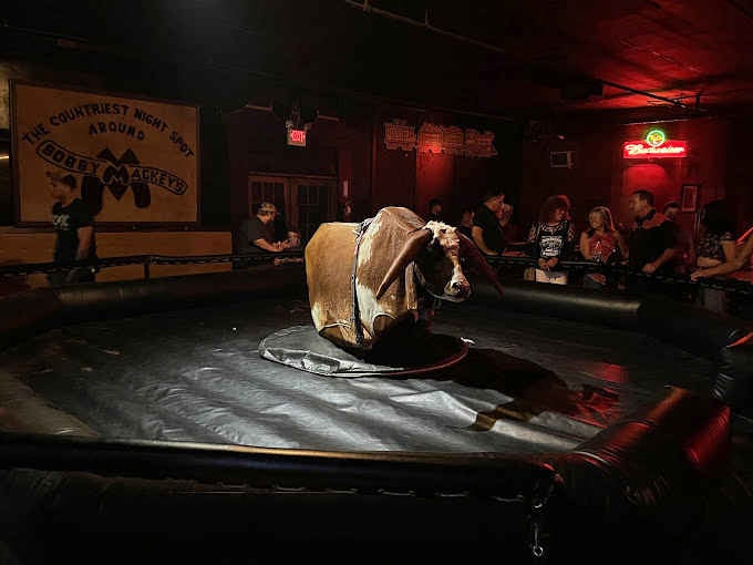 The mechanical bull provides thrills, though some say it's not the scariest thing you'll encounter here tonight.