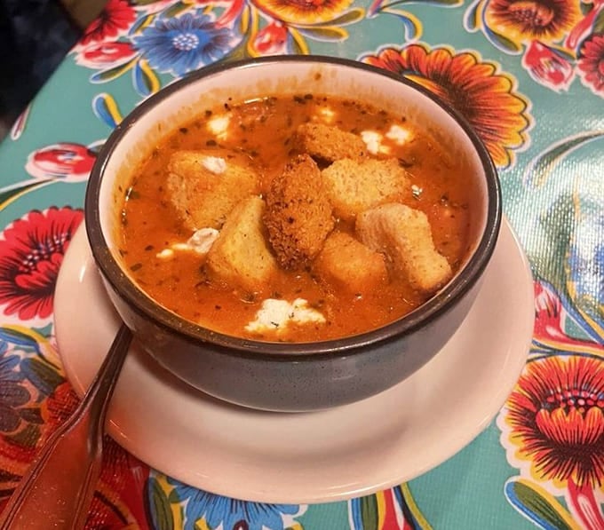 Tomato soup elevated to an art form, complete with croutons and cream that'll warm your soul completely.