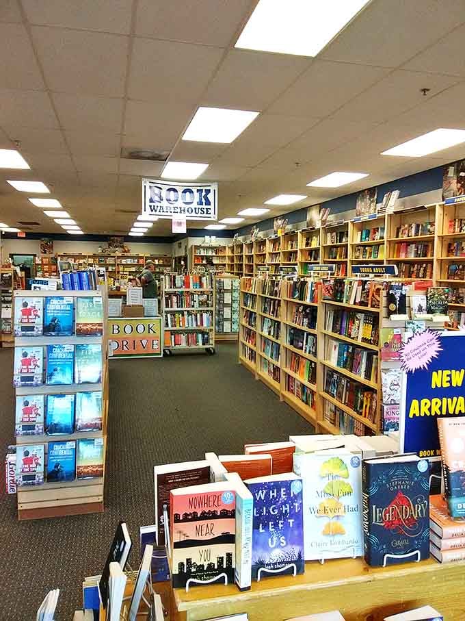 Literary treasures await at Book Warehouse, where bestsellers cost less than the fancy coffee you'll drink while reading them.
