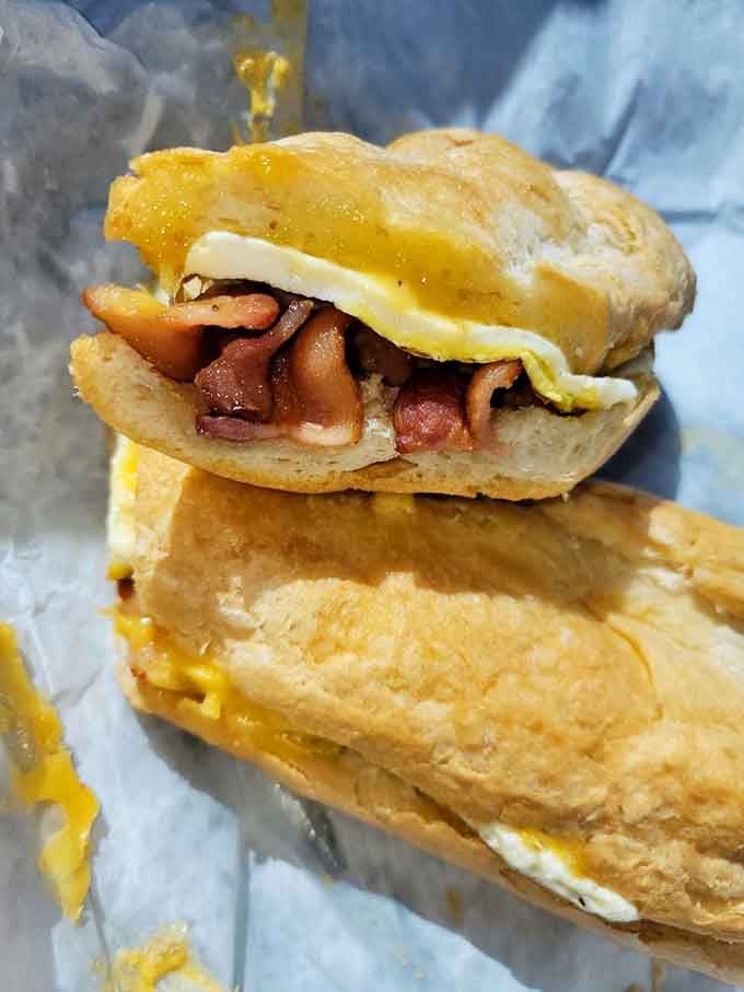 Start your morning right with this bacon, egg, and cheese masterpiece on Cuban bread.