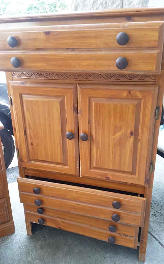 Solid wood cabinet with character to spare. The kind of craftsmanship that makes modern furniture look like it's trying too hard.