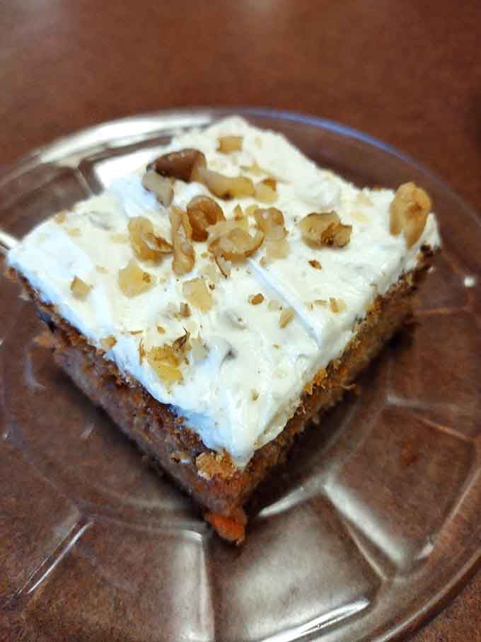 Carrot cake that makes you wonder why we don't eat vegetables for dessert more often. Those walnuts add the perfect crunch factor.